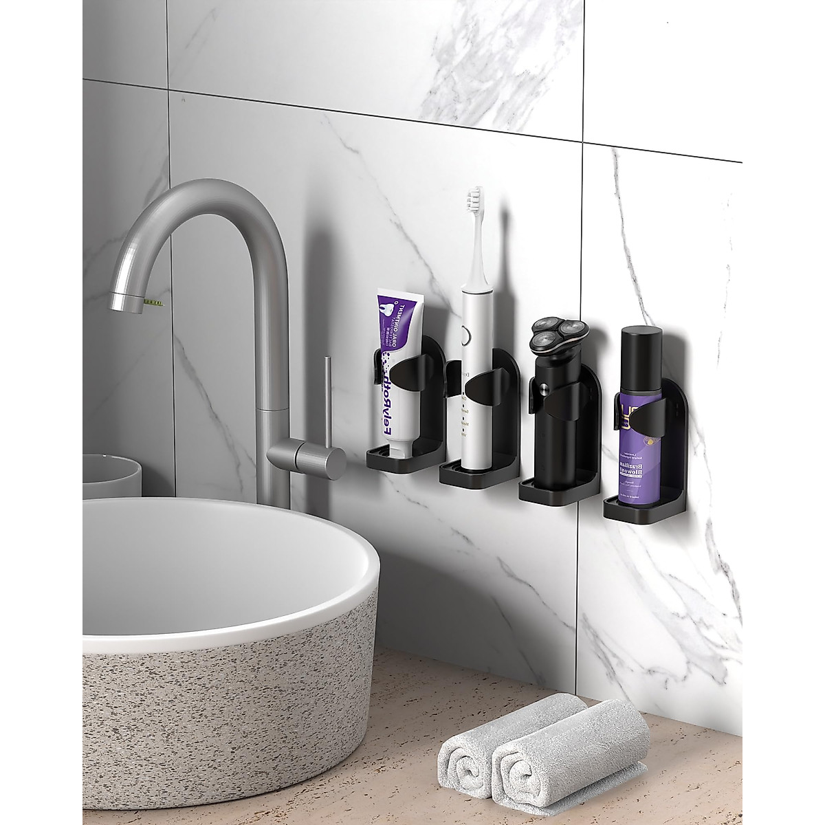 POANES Adjustable Electric Shaver Holder Wall Mount, 2-Pack Nailless Glue Razor Holder, Electric Toothbrush Holder, White Bathroom Shower Electric Shaver Holder