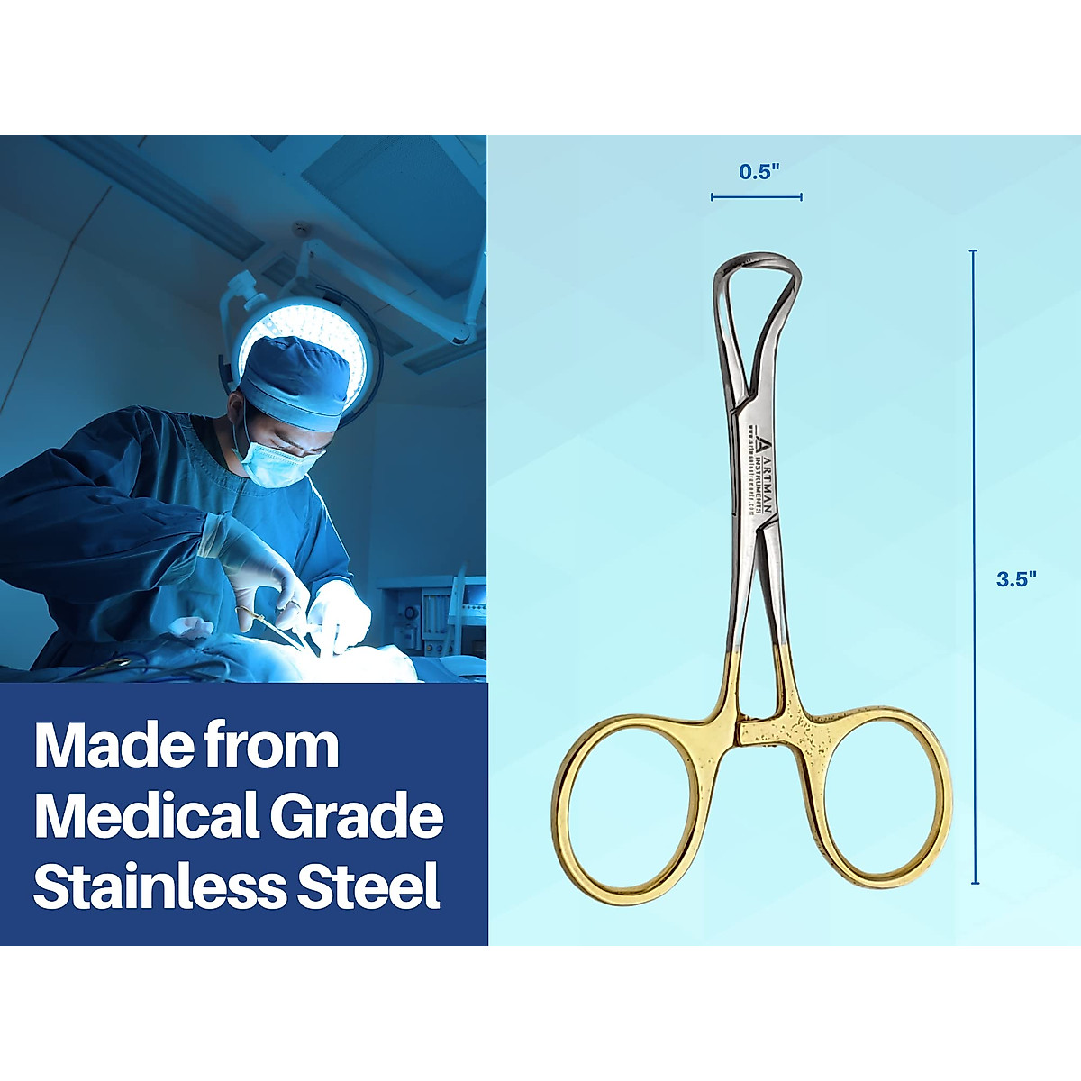 Towel Clamp Backhaus Forceps Gold Plated 3.5" Medical Surgical Instrument ARTMAN Set of Three (3)