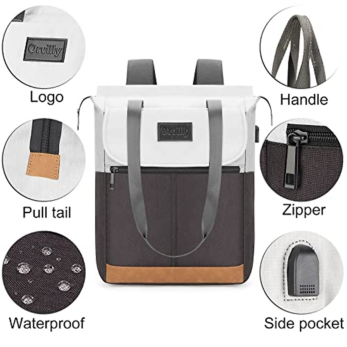 Orvilly Laptop Tote Backpack for Women - Stylish, Lightweight Daypack for College, Work and Travel - Fits 15.6 Inch Netbook - Black