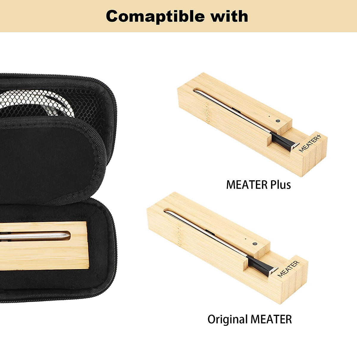 WEPIGEEK Travel Case for Meater Plus/Original MEATER Smart Meat Thermometer Messenger Carrying Bag,Soft Lining,with Pockets for Accessories Black(Case Only)