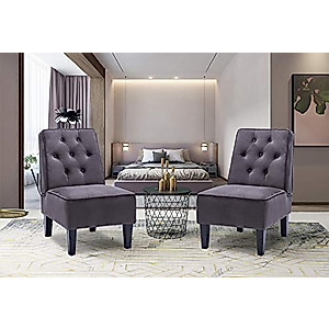 annjoe Armless Accent Chair, Button Tufted Slipper Chair Side Chair Single Sofa for Dining Room Living Room Bedroom Funiture (Set of 2)