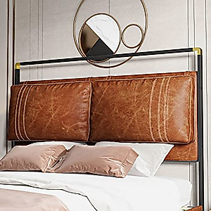 SAMTRA Queen Size Platform Bed Frame Upholstered Faux Leather Bed with Wooden Slat Support, No Box Spring Needed, Sturdy and Noise-Free, Brown