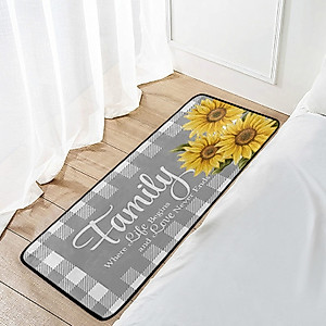 Sinestour Grey Buffalo Plaid Check Kitchen Rugs Non Slip Kitchen Mats Doormat Bathroom Runner Area Rug for Kitchen Decor Farmhouse, Washable, 39 x 20 Inch