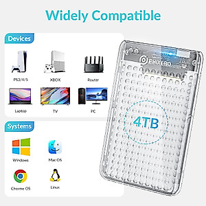 PHIXERO 2.5" Hard Drive Enclosure, 5Gbps USB 3.0 to SATA III Tool-Free External Hard Drive Enclosure for 2.5 inch 7mm/9.5mm SATA HDD & SSD [UASP Supported] Transparent