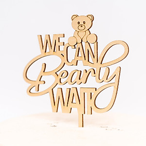 ZAIBIANHAO We Can Bearly Wait Cake Topper,Bear Cake Decorations, We Can Bearly Wait Wooden Cake Topper for Baby Shower Party Supplies,Gender Reveal Party Supplies (Bearly Cake Topper)