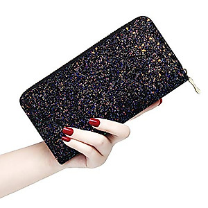 KUKOO Glitter Wallet for Women Shiny Long Phone Clutch Purse Ladies Card Holder