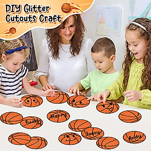 BWkoss Glitter Basketball Cutouts- 100Pcs Sport Ball Bulletin Board Basketball Shape DIY Paper Cuts Party Decorations for Sports Theme Party Baby Shower Birthday Classroom Game Day Wall Decor Supplies