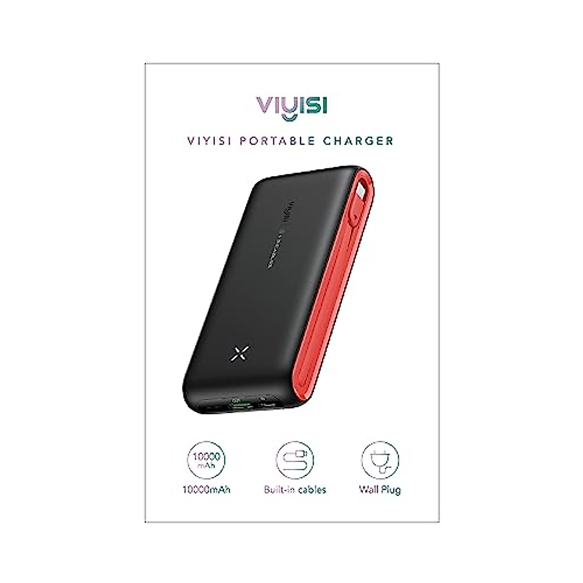 VIYISI Portable Charger with Built-in Cables, Fast Charging Power Bank with Wall Plug 10000mAh, USB C Battery Pack Compatible with iPhone 15/14/13/12/11, Samsung, Huawei, More USB-C Devices - Black