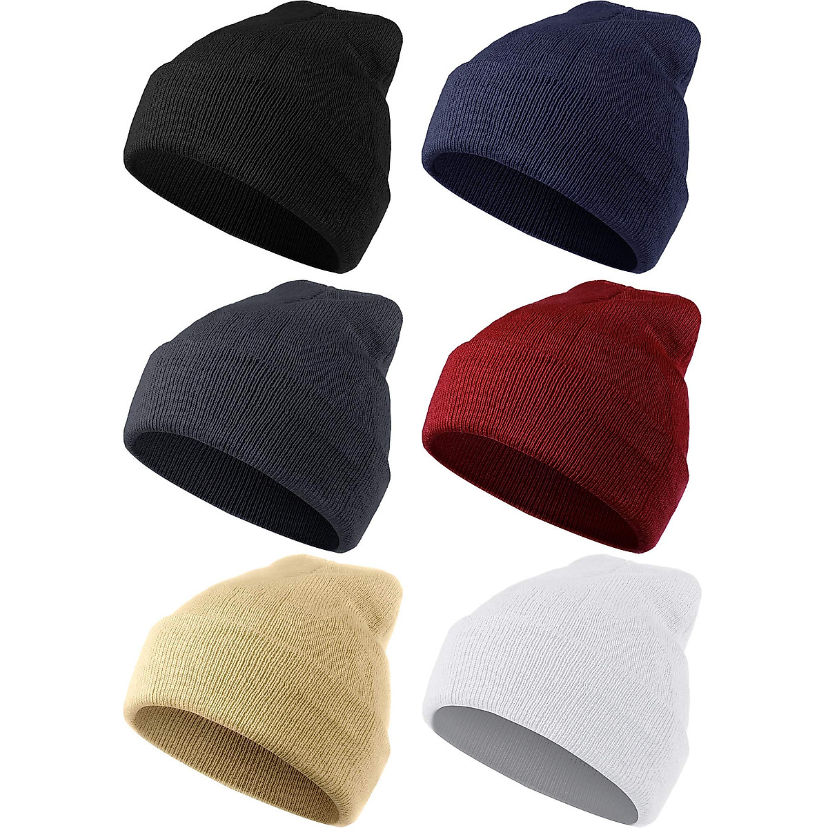Geyoga 6 Pieces Warm Knitted Cuffed Beanie Hats Winter Cuff Skull Cap Men Women(Classic Colors)
