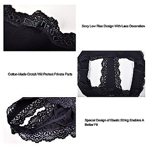XYKrissas Seamless Lace Thongs for Women，Low Waist Sexy Cotton Thongs for Women，Women's Breathable G String Panties Pack of 3, M