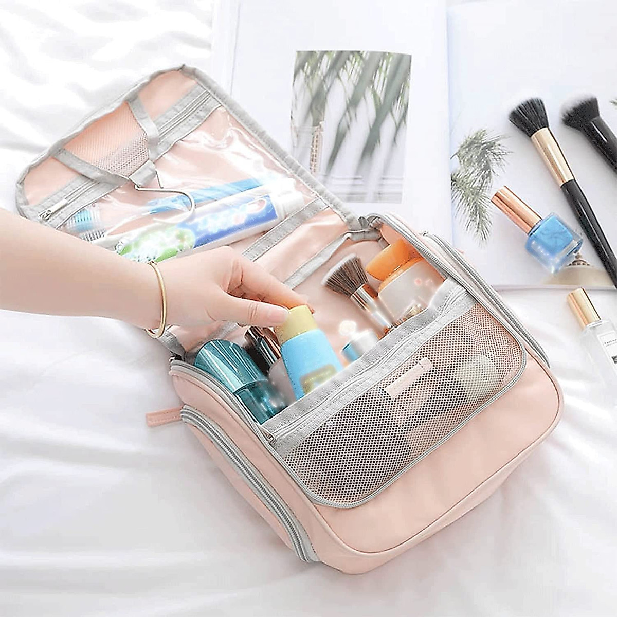 Hanging Travel Toiletry Bag Large Waterproof Bathroom Shower Bag with Multiple Compartments and Inner Organization for Family Vacation Business Trip