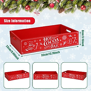 Uiifan 2 Pcs Christmas Hot Cocoa Bar Wood Storage Box with Handles Wood Box Decorative Wood Crate Wooden Basket Bin Serving Tray for Home Office Kitchen Xmas Holiday Gift Party Supplies