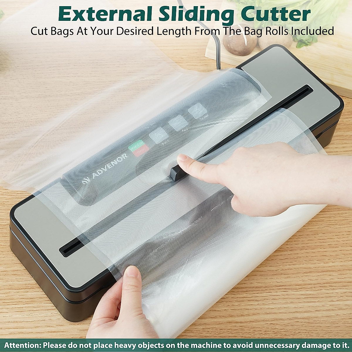 ADVENOR Vacuum Sealer Machine with Cutter Widened Double Sealing Strips and Bag Storage, 85Kpa Dry Moist Food Modes Upgraded Locking Design Includes 2 Bag Rolls 8.6"x16'and 11"x16'