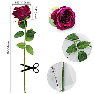 Olrla Fuchsia Artificial Rose Flower, 10 Faux Purple Roses Velvet Flower for Wedding Bouquets Home Office Garden Party Centerpiece Decoration (Purple 10)