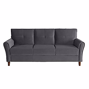 Lexicon Morgan 80" W Velvet Living Room Sofa Couch, Gray