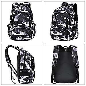 Yvechus Camo Backpack for Kids, Lightweight Camo Backpack Elementary Middle School Backpack Water Repellent Bookbag (Camo Black)