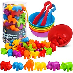 GKDOMS Counting Animals Toys Matching Game with Sorting Bowls Preschool Learning Activities Montessori Sensory Toy for Math Color Sorting, Party Favors Birthday Gifts for Kids Toddlers