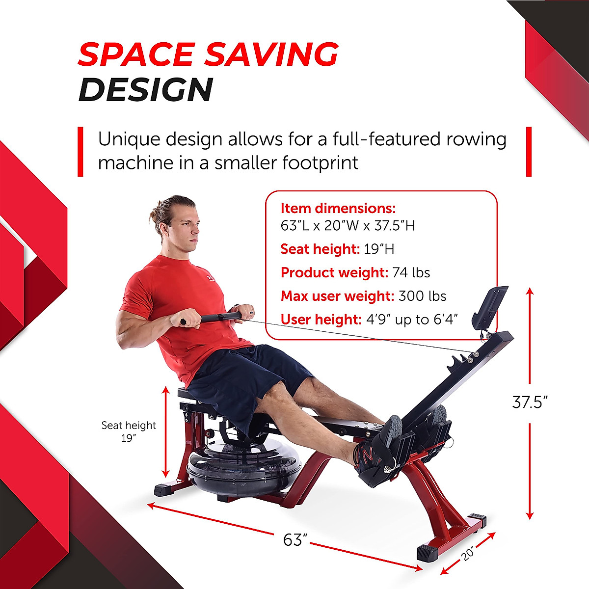 Stamina X Water Rower - Rower Machine with Smart Workout App - Rower Workout Machine with Dynamic Water Resistance - Rowing Machine for Home Gym - Up to 300 lbs Weight Capacity