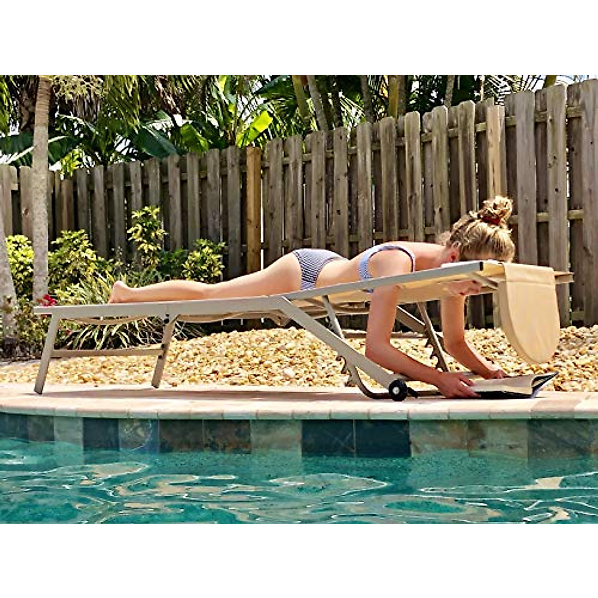 Ostrich Outdoor Chatham 2 Pieces Patio Chaise Lounges | Patio Lounge Chairs | Patio Chairs | 5- Position Recliner Adjustable Sunbathing Lounge Chair for Patio, Beach, Yard, Pool, Tan & White