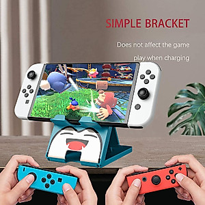 Busjoy Switch Stand Compatible with Nintendo Switch, Switch OLED, Steam Deck, Switch Lite, Cute Game Theme for Pokemon, Compact Portable Foldable Angle Switch Holder Non-Slip Bracket-Blue
