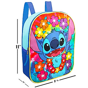 Fast Forward Stitch Mini Backpack with Lunch Box Set for Toddler Preschool - Bundle with 11'' Stitch Backpack Mini, Stitch Lunch Bag, Stickers, Temporary Tattoos, More | Lilo and Stitch Backpack