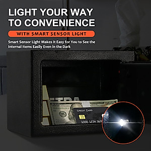 Bostra Fireproof Safe Box with Sensor Light & Fireproof Bag, Money Safe Box with Digital Keypad,Security Safe Box for Home, 0.23 Cubic Small Safe with Keys & Pass Code for Cash Jewelry Black