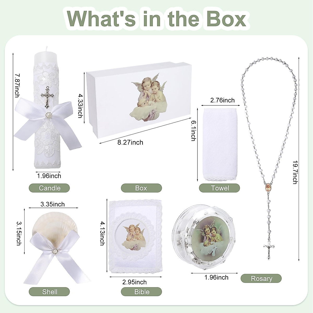 Baptism Candle Set for Boys and Girls,5 PCS Baptism Kit Catholic Candle,Baptism Towel,Shell,Rosary,Bible for Baby Dedication Christening Gift,Velas para Primera Comunión De Niño Bautizo De Niña
