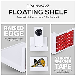 BRAINWAVZ Screwless 4" Universal Shelf for Cloud Security Camera, Baby Monitor, Small Speakers, Electronics & More, No Tools, VHB Tape Strong Adheasive, Easy to Install (White)