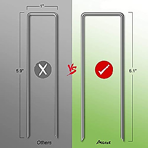 AGTEK 6 Inch Galvanized Landscape Staples 200 Pack 11 Gauge Widened Garden Stakes Heavy-Duty for Landscape Fabric