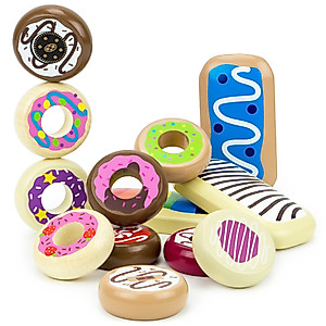Imagination Generation Baker's Dozen Wooden Donuts, 13 Assorted Colorful Wood Eats! Pastries