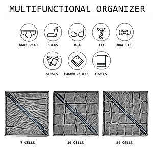 Kaxich Bra Underwear Drawer Organisers, Collapsible Closet Dividers Wardrobe Storage Organiser Foldable Underwear Organizer for Socks, Neck Ties, Scarves, and Handkerchiefs, Set of 4