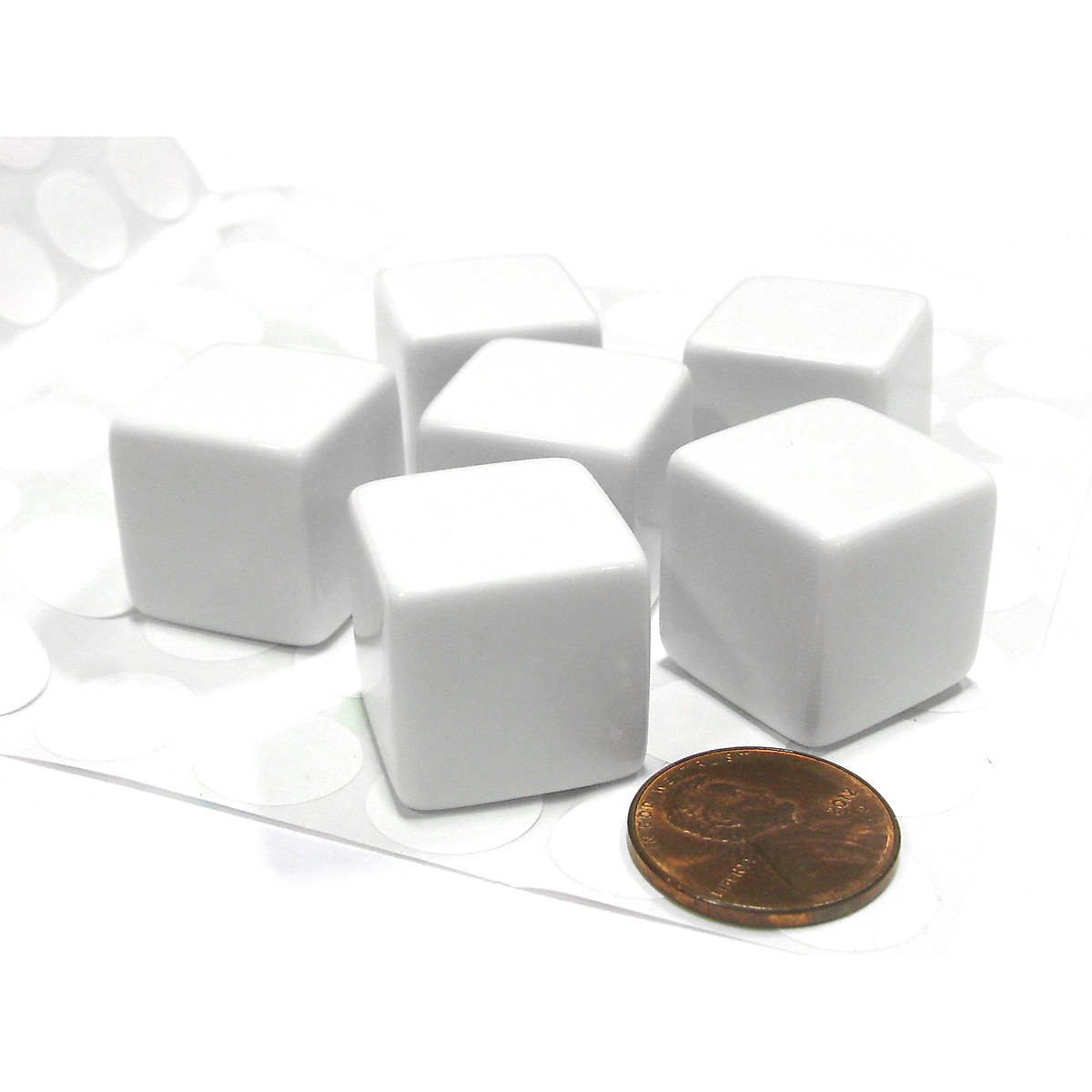 Set of 6 D6 19mm Blank Opaque Dice with Customizable Stickers - Solid White by Koplow Games
