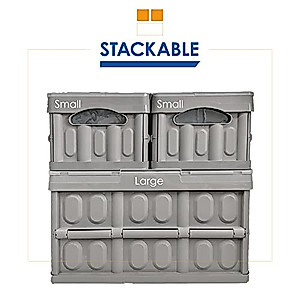 Collapsible and Foldable Plastic Storage Bins Containers. Stackable Organizer Storage Box and Utility Crates for your Home and Vehicle (S, w/ Lid)