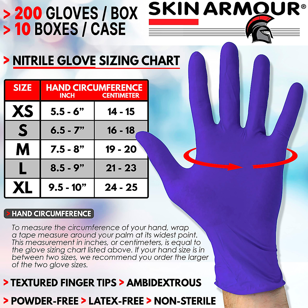 SKIN ARMOUR® Powder-Free Nitrile Medical Exam Gloves, Disposable, Non-Sterile, Textured Finger Tips, Latex-Free, Cobalt Blue (Small (Box of 200))