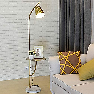 Hsyile Lighting KU300214 Creative Bedroom & Living Room Floor Lamp with a Table,Office and Reading Light - E26 Bulb - Brushed Antique Brass Finish