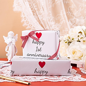 WRAPAHOLIC Anniversary Wrapping Paper Sheet - 6 Sheets 1st Anniversary Design Folded Flat for Birthday, Anniversary, Valentines Day, Party - 19.7 Inch X 27.5 Inch Per Sheet