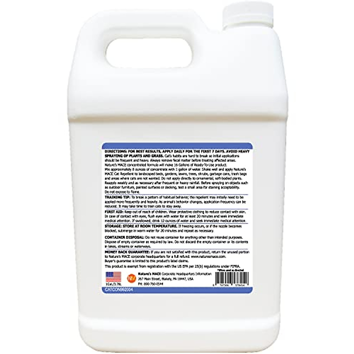Nature's MACE Cat Repellent 1 Gal Concentrate/Treats 48,000 Sq. Ft. / Keep Cat Out of Your Lawn and Garden/Train Your Cat to Stay Out of Bushes/Safe to use Around Children & Plants