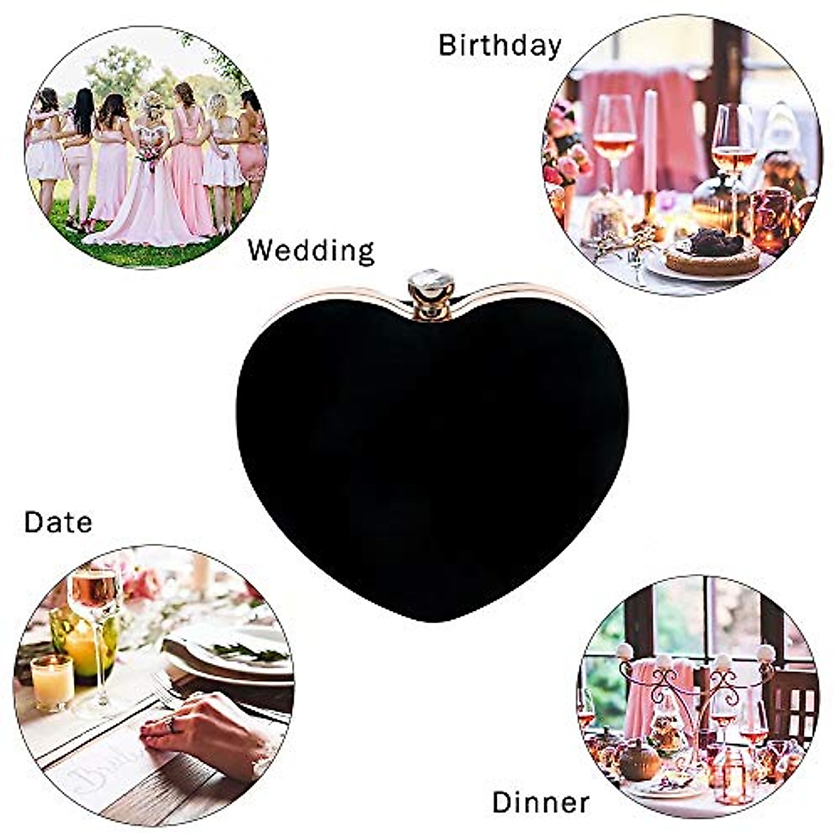 Velvet Heart Shape Clutch Purses for Women Evening Party Tote with Shoulder Chain