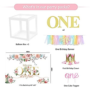 PYCALOW First Birthday Decorations Girl - 1st Birthday Girl Decorations Include Balloon Garland Arch, Box, Backdrop, Hat, Banner, High Chair Banner, Poster, Topper, Baby Girl 1st Birthday Decorations