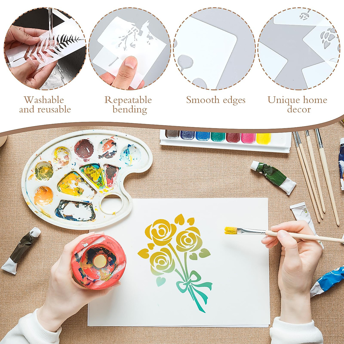 LLOUSSAK 24Pcs Wildflower Stencils for Painting, Leaf Stencils for Flower Leaf Crafts, Herb Plant Painting Stencils for Art Wood Wall Door Canvas Home Decor(5.9" x 2.95")