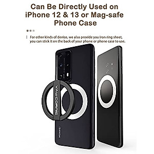VAWcornic Phone Ring Holder for MagSafe, Metal Magnetic Phone Stand Phone Grip for iPhone, Samsung,Huawei,Tablet, Removable Ring Grip Compatible for Magsafe Case (Black - Include 4 Sticky Buckle)