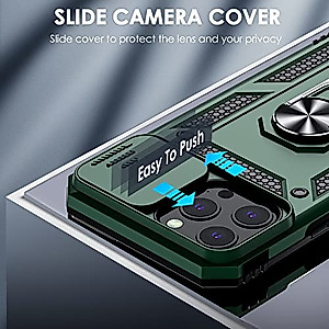 Fewdew for iPhone 13 Pro Max Stand Case with Slide Camera Cover & Kickstand, Military Grade Shockproof Heavy Duty Protective Cover Case for iPhone 13 Pro Max 6.7 inch 2021 Alpine Green