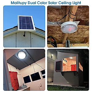 Malitupy Solar Ceiling Lights Indoor Outdoor Home, Daytime & Dimmable 1000LM Solar Shed Light with ON Off Switch & Remote, Cool/Warm White Solar Barn Light for Yard, Patio, Shop, Porch, Chicken Coop