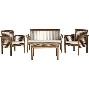 SAFAVIEH Outdoor Collection Carson Natural/ Beige Cushions 4-Piece Conversation Patio Set