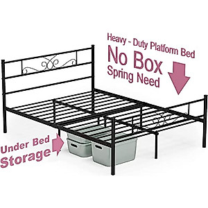 Weehom Full Size Bed Frame, Metal Platform Bed Mattress Foundation/Box Spring Replacement with Headboard Black