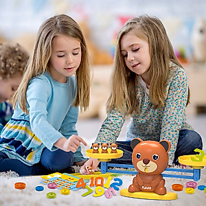 REMOKING Bear Balance Game Toy, Funny Math Number Game, Educational Learning Counting Number Toy with Numbers, Little Bears, Game Cards, Coins, Great Gifts for Kids 3 Years and up