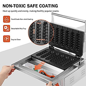 Moongiantgo Commercial Corn Dog Waffle Maker Machine 6 PCS 1550W Waffles on a Stick Maker Stainless Steel, 50-300℃ Temp Control, 5-min Timer Waffle Dog Maker 110V(White)