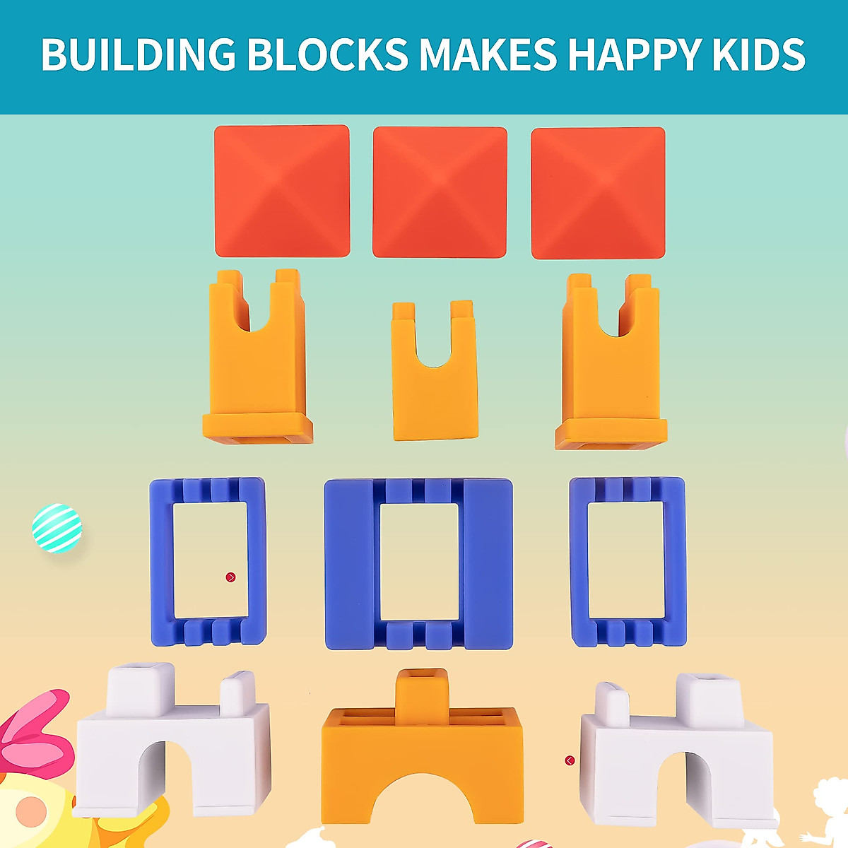 CHIN FAI Silicone Stacking Blocks, 12 PCS Baby Soft Castle Building Blocks - Montessori Kids Stacking & Nesting Toys for Babies 6 Months and up (Red)