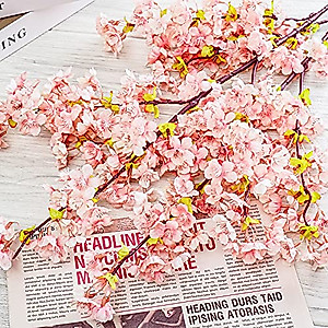 Houele Cherry Blossom Branches, 39 Inch Long Stem Artificial Flowers Cherry Blossom Tree Silk Fake Flowers for Vase Room Office Bedroom DIY Decor, Wedding, Indoor and Outdoor (3 Pcs Pink)