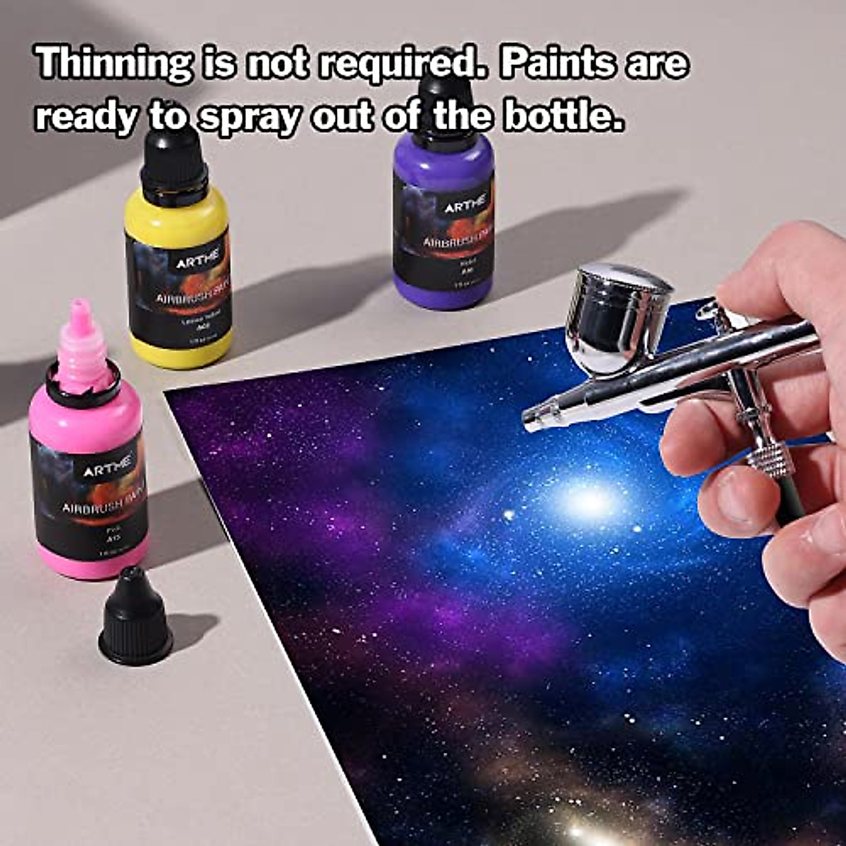 ARTME Airbrush Paint, 24 Colors Airbrush Paint Set Include Metallic and Neon Colors, Opaque & Water Based Acrylic Airbrush Paint, Leather & Shoe Airbrush Paint Kit for Artists, Beginners, and Students